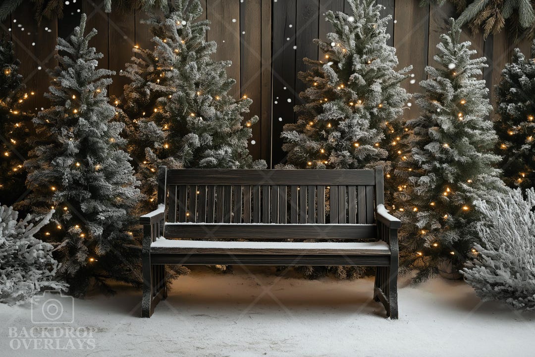 Snowy Christmas Bench Digital Backdrop Winter Holiday Photography ...