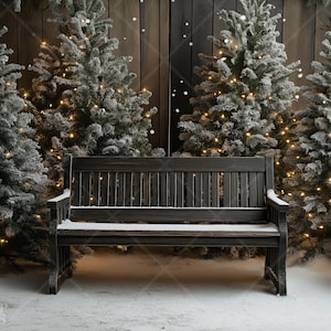 Snowy Christmas Bench Digital Backdrop Winter Holiday Photography ...