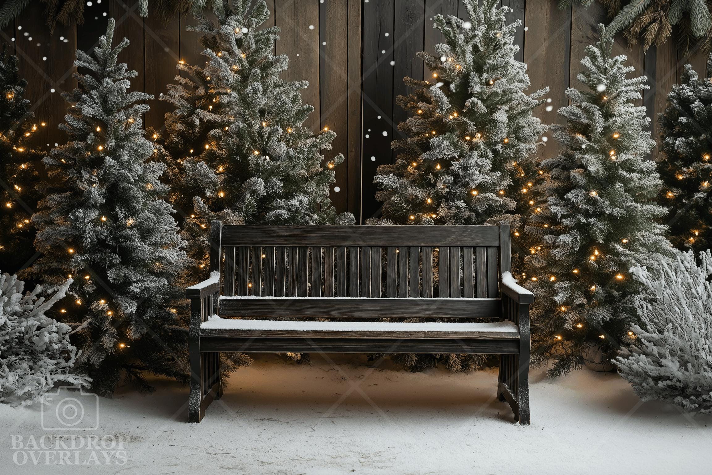Snowy Christmas Bench Digital Backdrop Winter Holiday Photography ...
