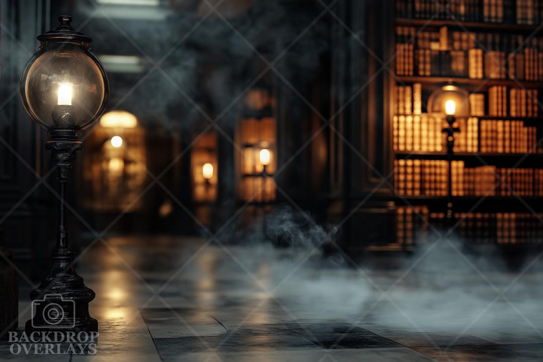 Gothic Library Digital Backdrop Mysterious Foggy Halloween Studio Photo ...