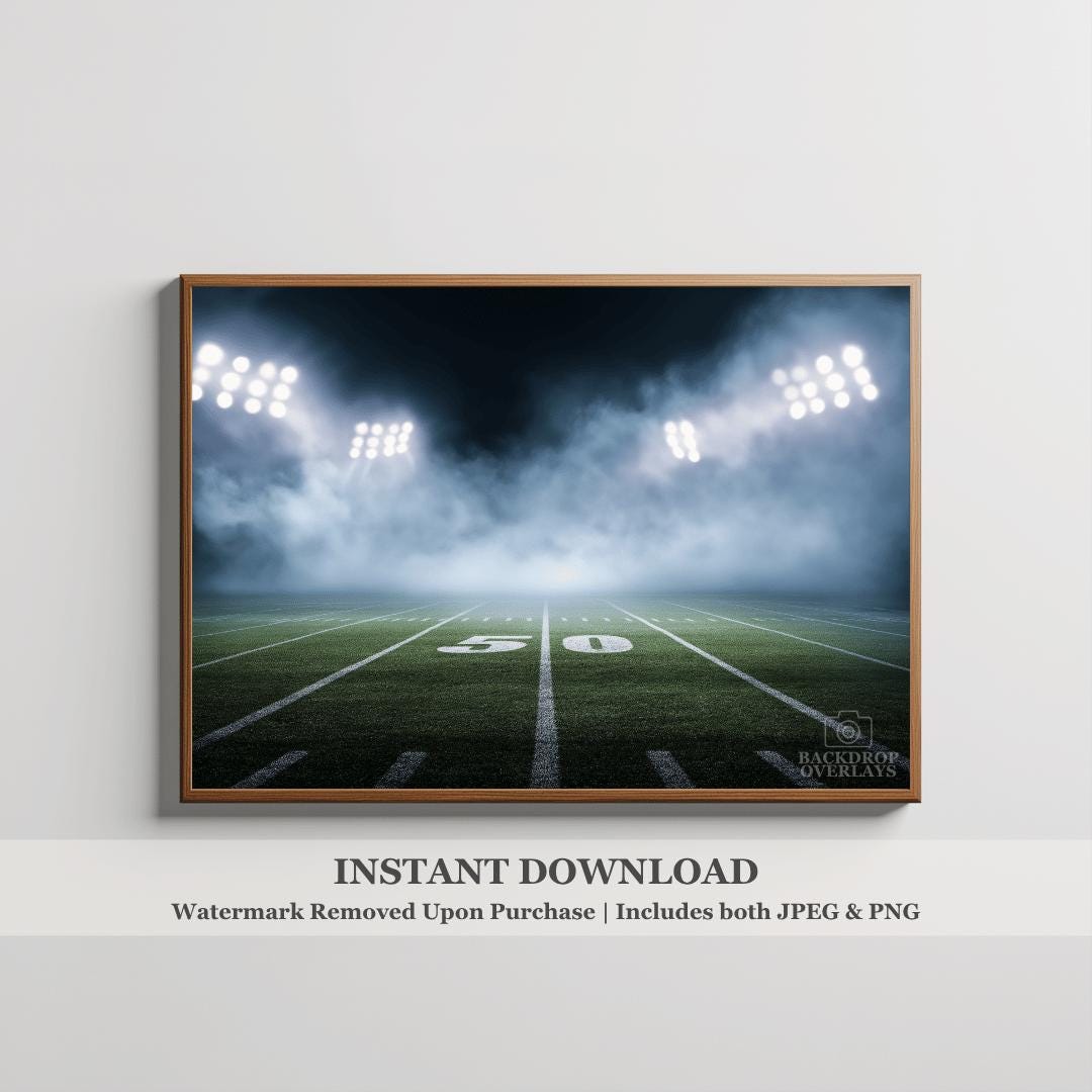 Football Field Digital Backdrop 50 Yard Line Fog Stadium Lights Sports ...