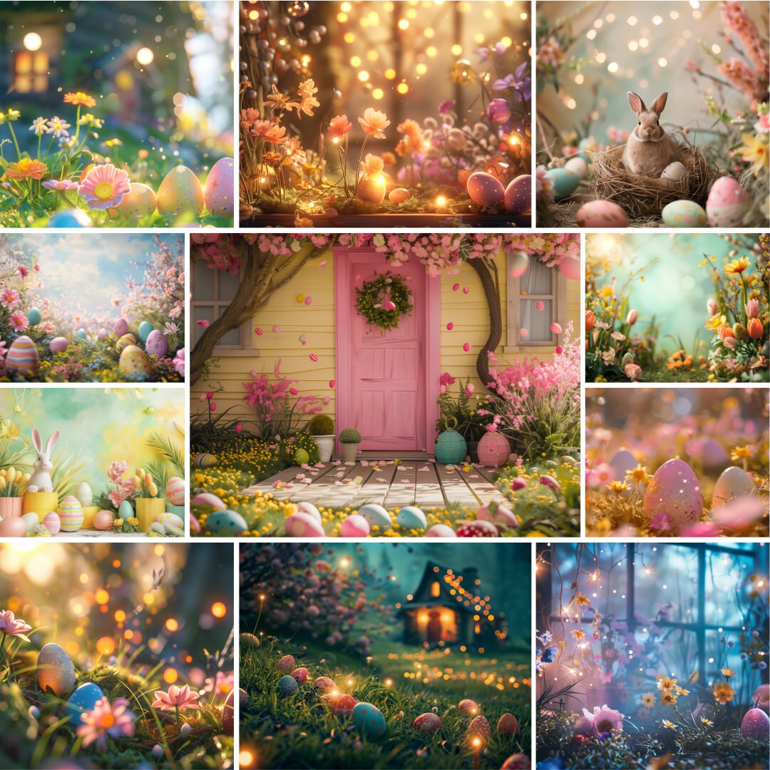 Easter Whimsy Digital Backdrops Spring Bunny Photography Backgrounds ...