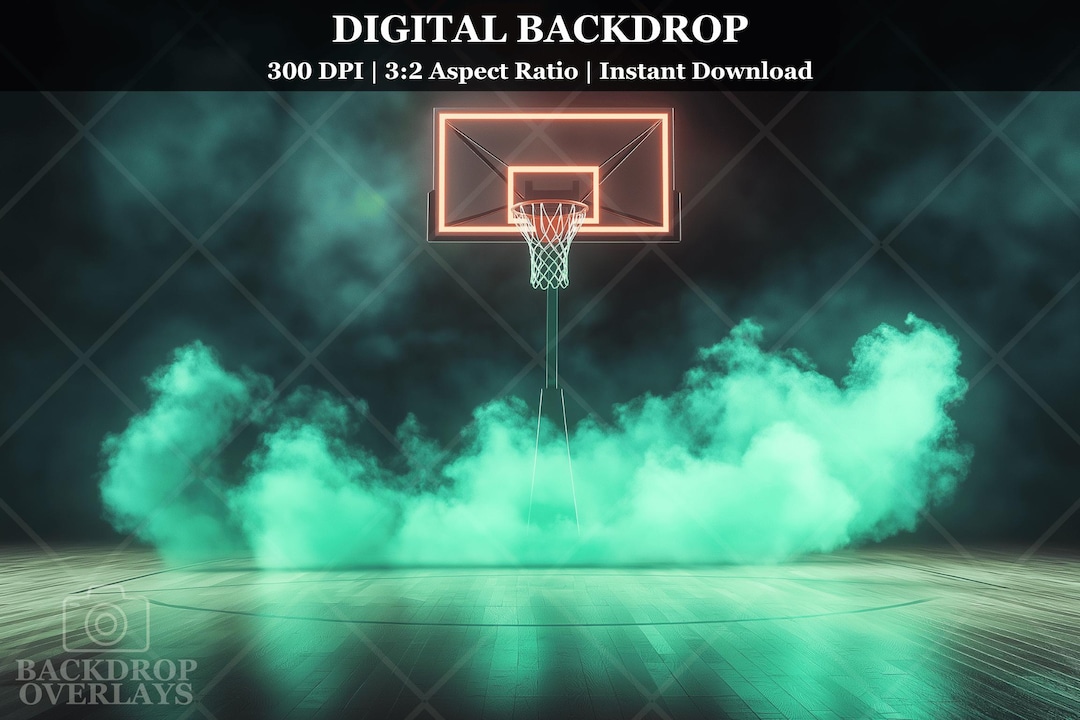 Basketball Digital Backdrop Green Smoke Sports Photography Background ...