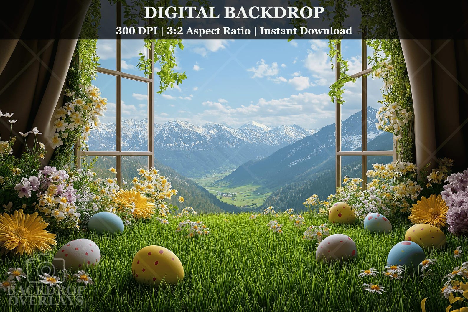 Easter Digital Backdrop Digital Background Spring Kids Portrait Studio ...