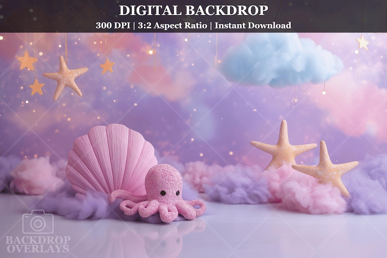 Under the Sea Birthday Digital Backdrop Octopus Cake Smash Photography ...