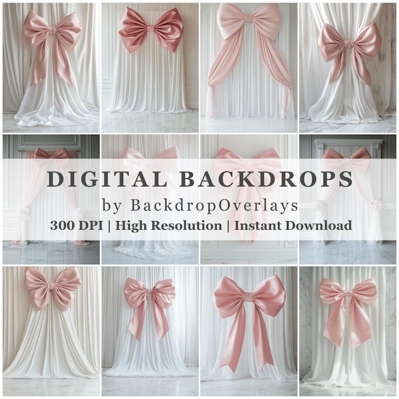 Pink Bow Digital Backdrop Set Elegant Portrait Photography Backgrounds ...