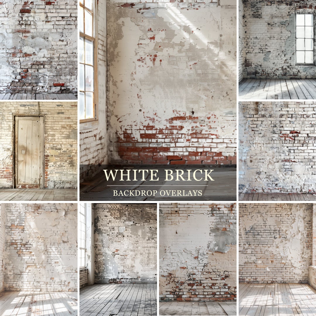 Grunge Textured Digital Backdrops White Brick Photography Backgrounds ...