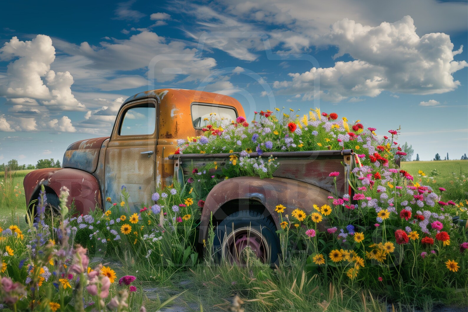 Floral Digital Backdrop Vintage Truck Background Country Farm ...