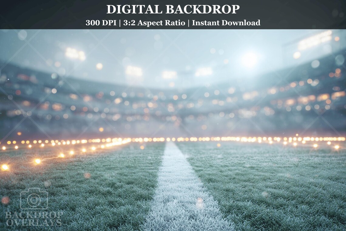 Football Field Digital Backdrop Snowy Stadium Lights Christmas Winter ...