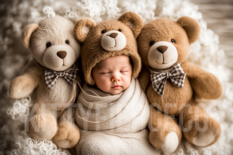 Newborn Digital Backdrop Teddy Bear Face Insert Photography Background ...