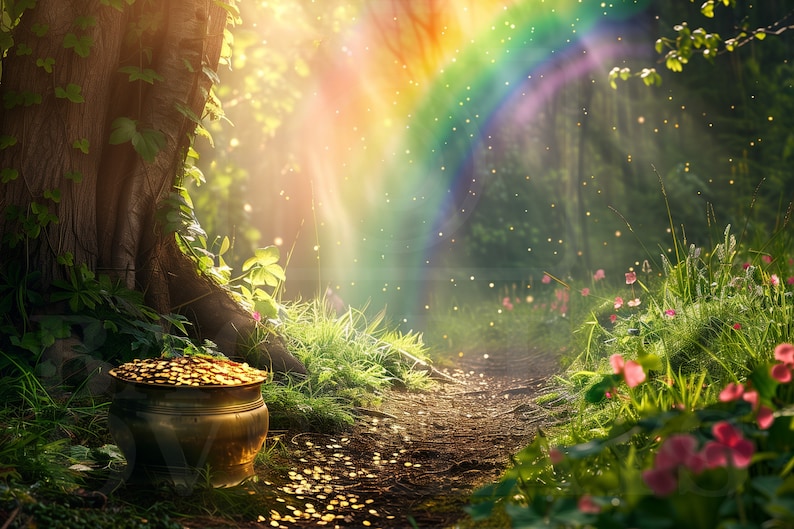 St Patty's Day Digital Backdrop Pot of Gold Rainbow Digital Background ...