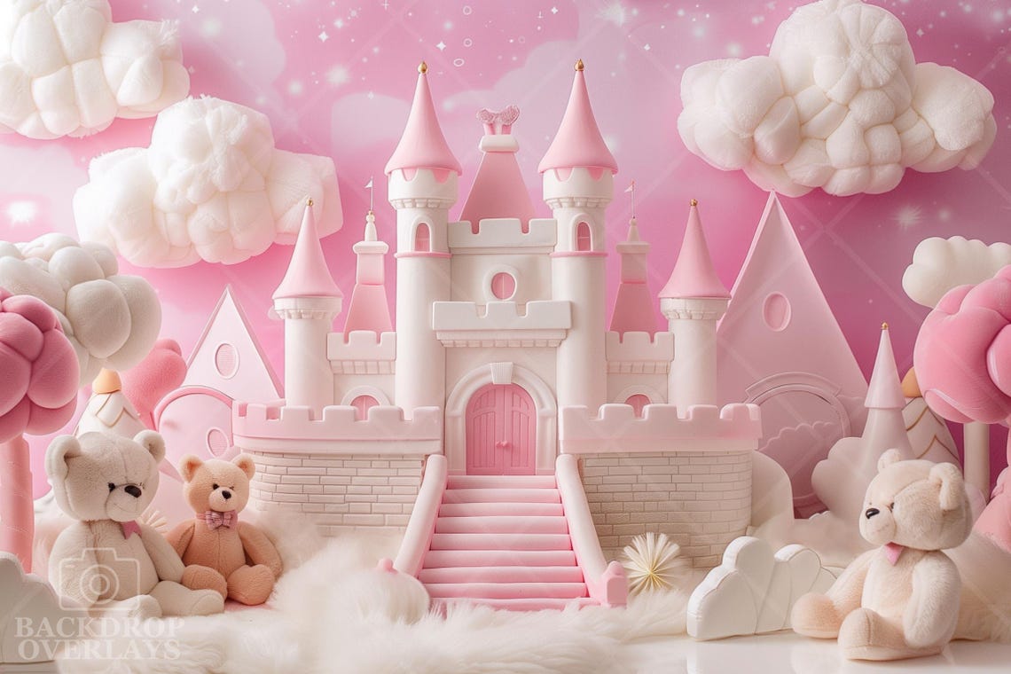 Pink Castle Bear Digital Backdrop Whimsical Fairytale Photography ...