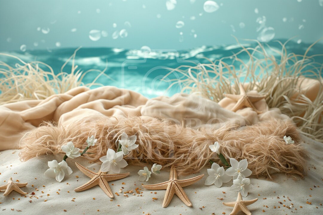 Newborn Digital Backdrop Beach Baby Background Summer Seaside Floral ...