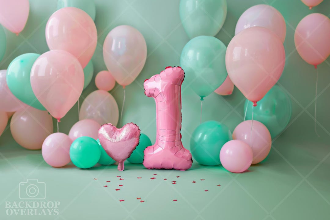 First Birthday Digital Backdrop Balloon Cake Smash Studio Photo Prop ...