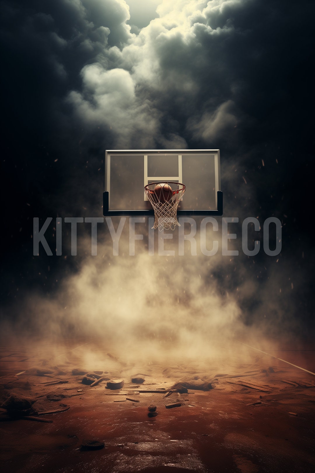 Basketball Digital Backdrop Sports Portrait Poster Backdrop With Smoke ...