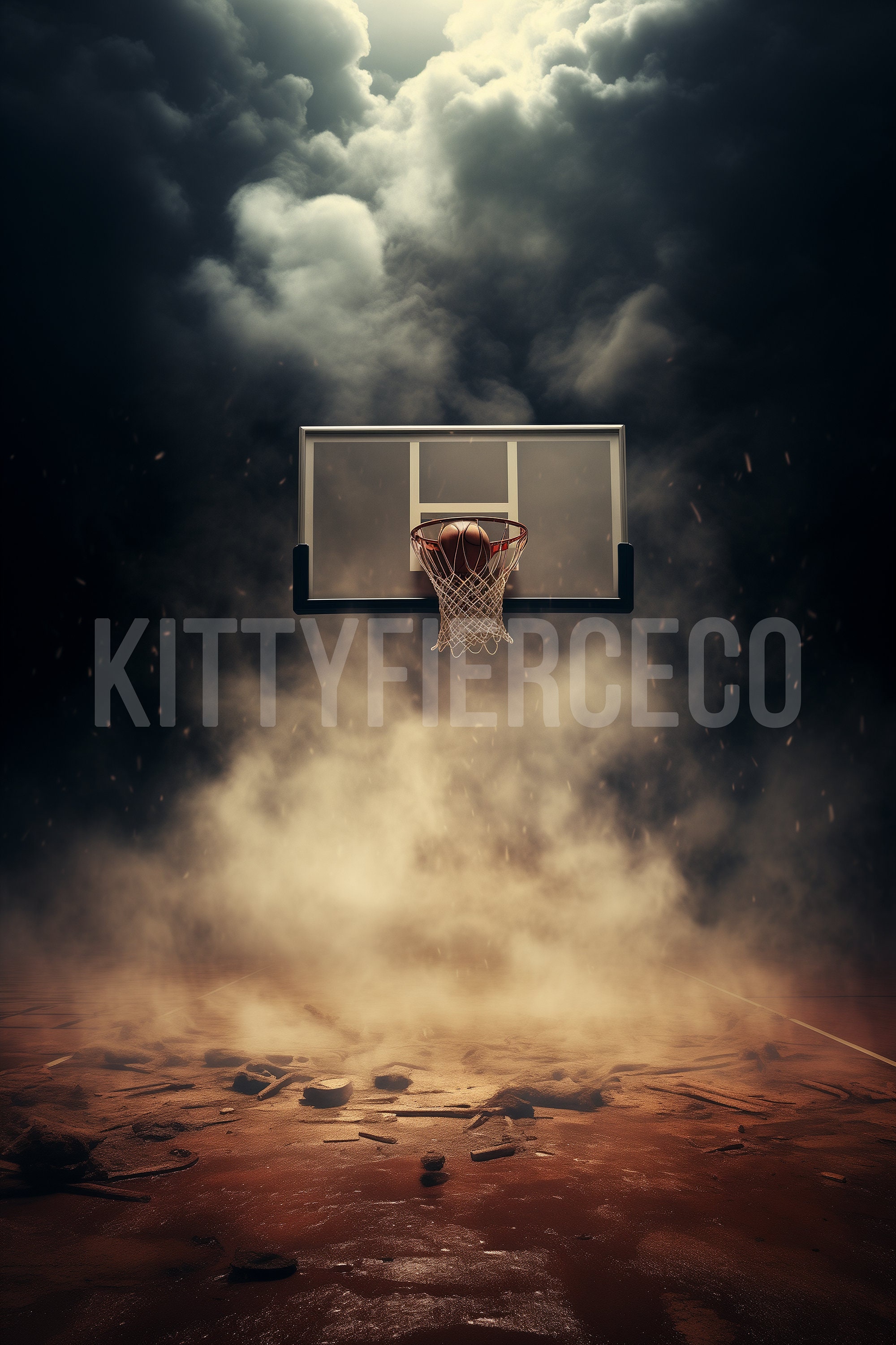 Basketball Digital Backdrop Sports Portrait Poster Backdrop With Smoke ...
