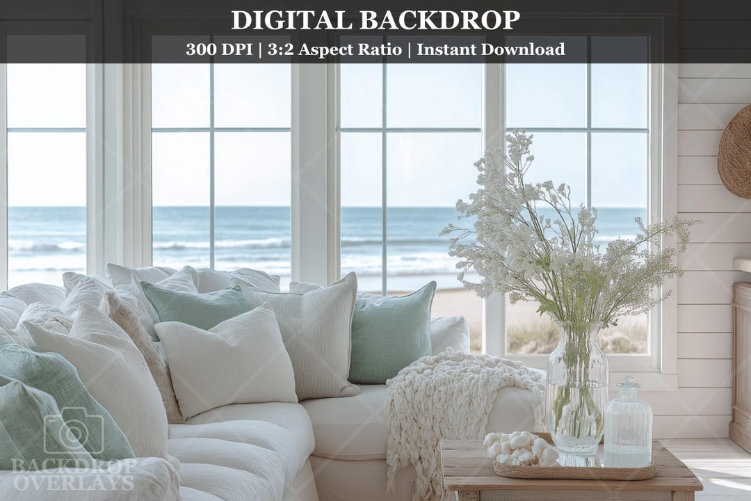 Summer Beach House Digital Backdrop Virtual Meeting Background ...