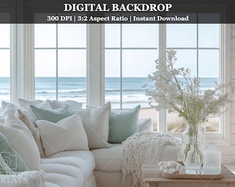 Summer Beach House Digital Backdrop Virtual Meeting Background ...