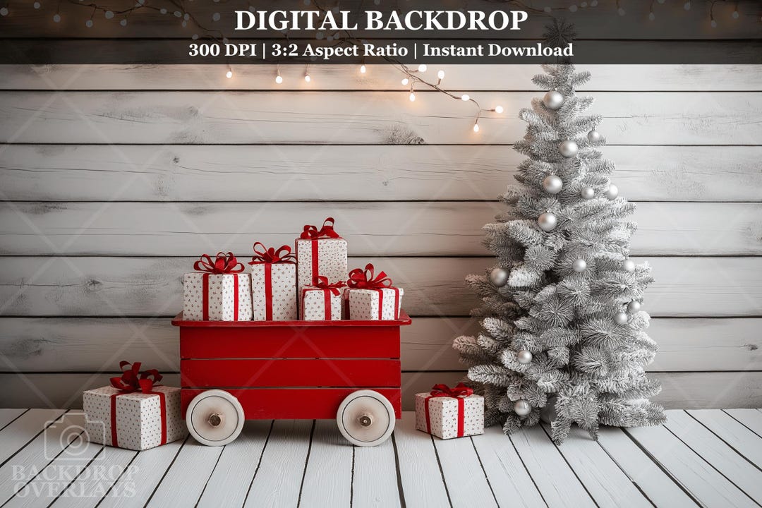 Rustic Red Wagon Christmas Digital Backdrop Photography Studio Prop ...