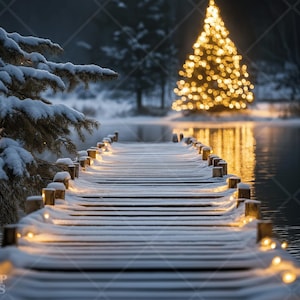 Snowy Lake Dock Christmas Digital Backdrop Winter Holiday Portrait ...