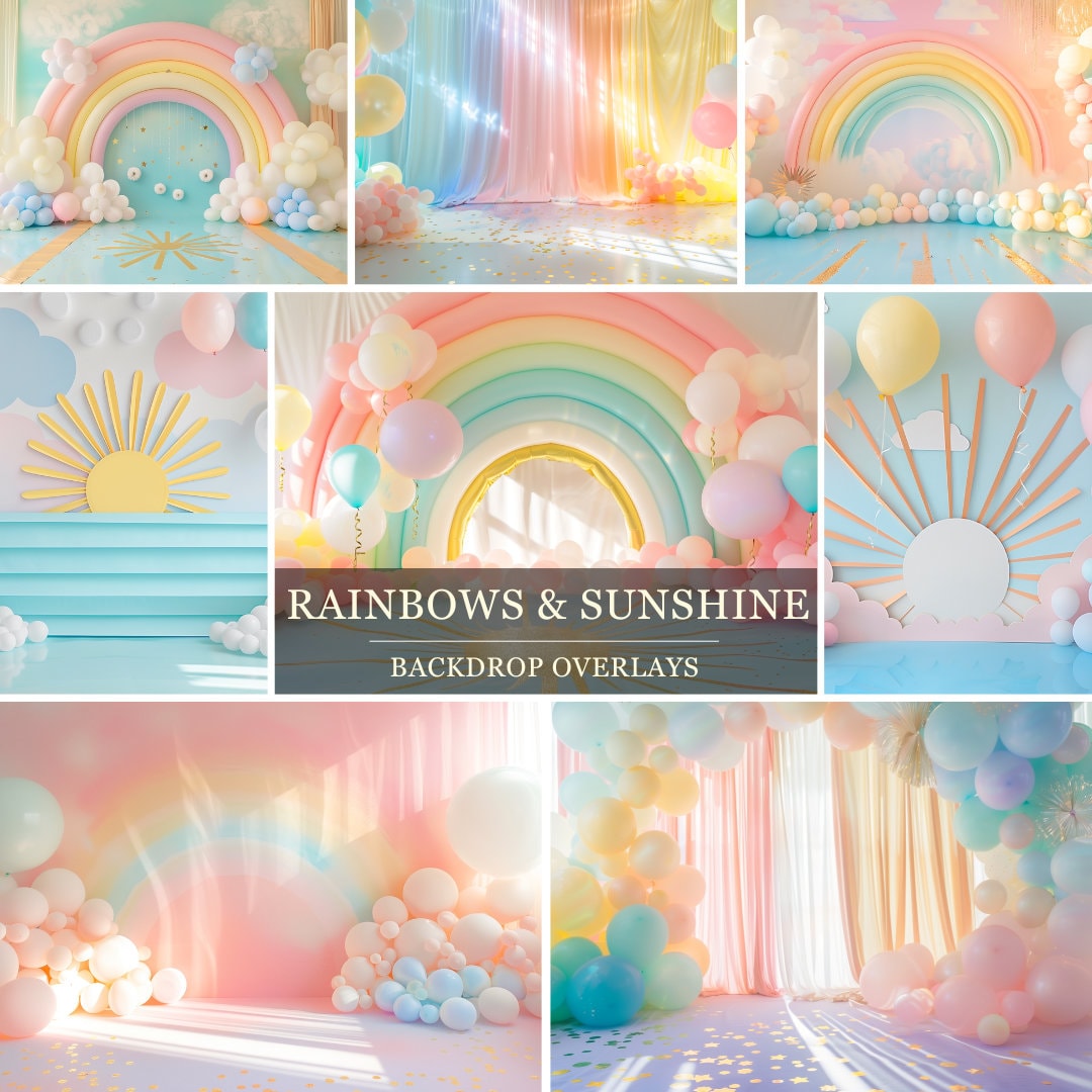 Rainbow Sunshine Digital Backdrops Bright Pastel Studio Backgrounds ...