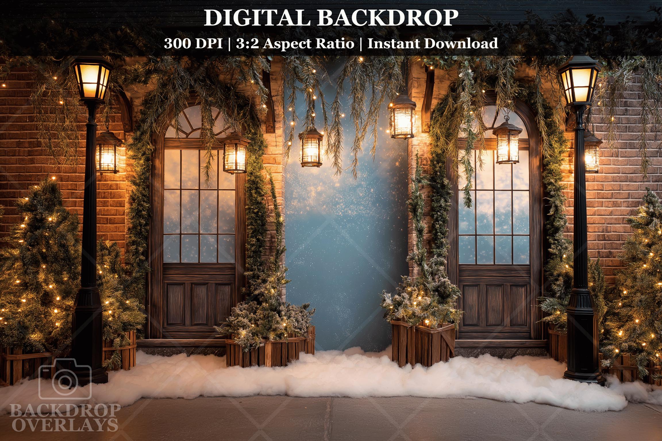 Christmas Train Station Digital Backdrop Studio Photography Background ...