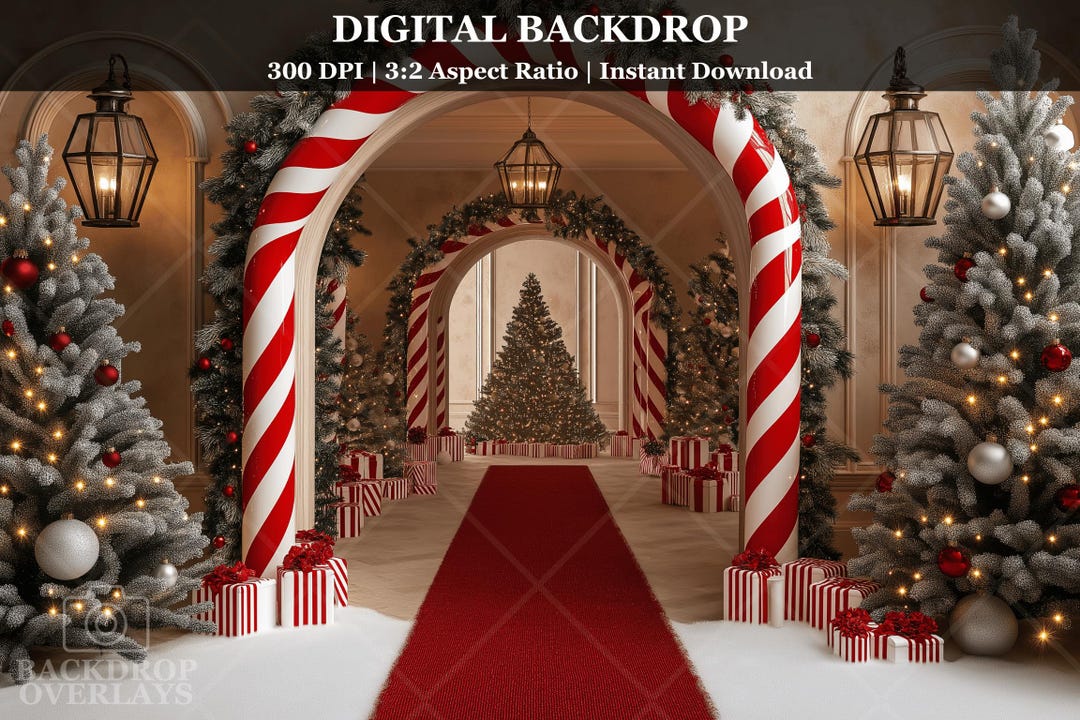 Peppermint Arches Christmas Digital Backdrop Virtual Meeting Holiday ...