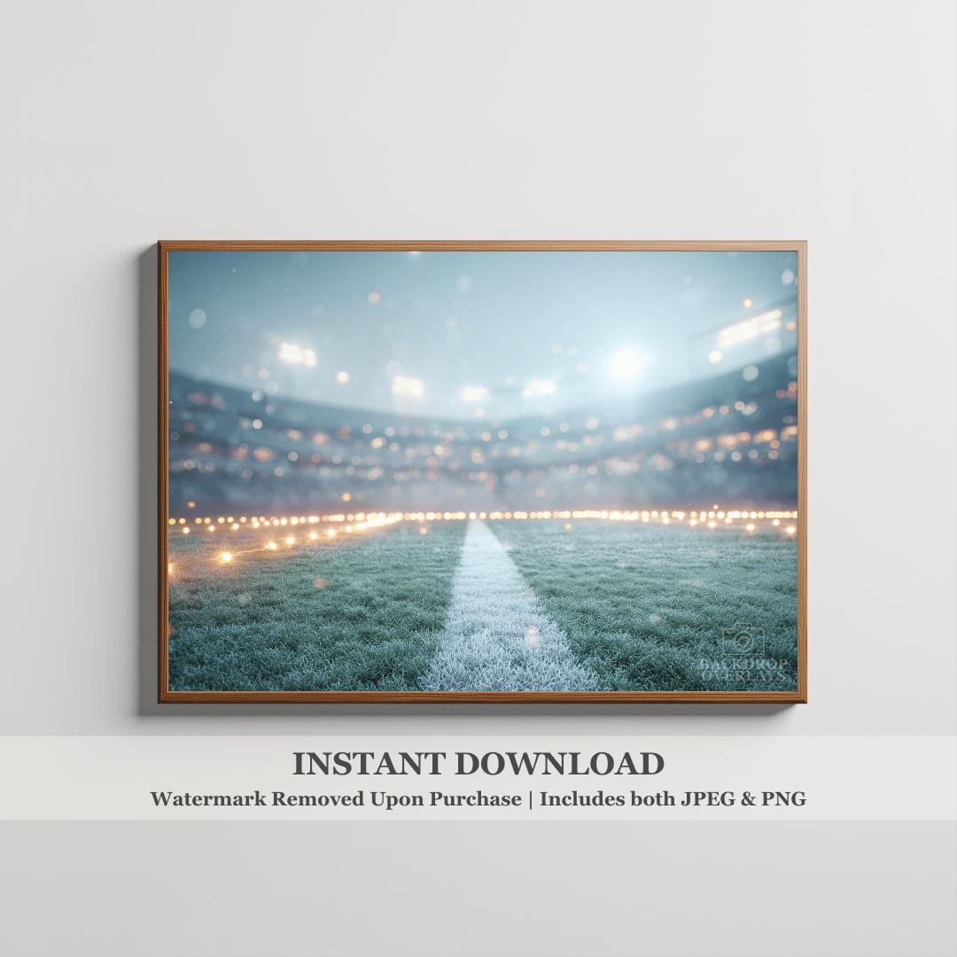 Football Field Digital Backdrop Snowy Stadium Lights Christmas Winter ...
