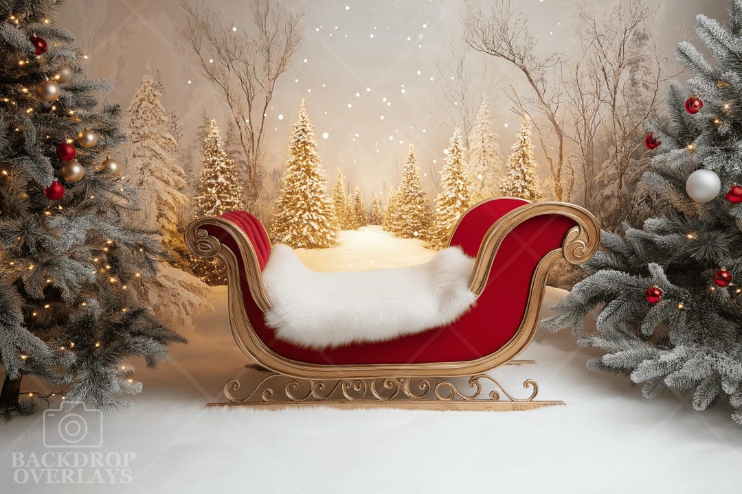 Winter Sleigh Christmas Digital Backdrop Holiday Portrait Photography ...