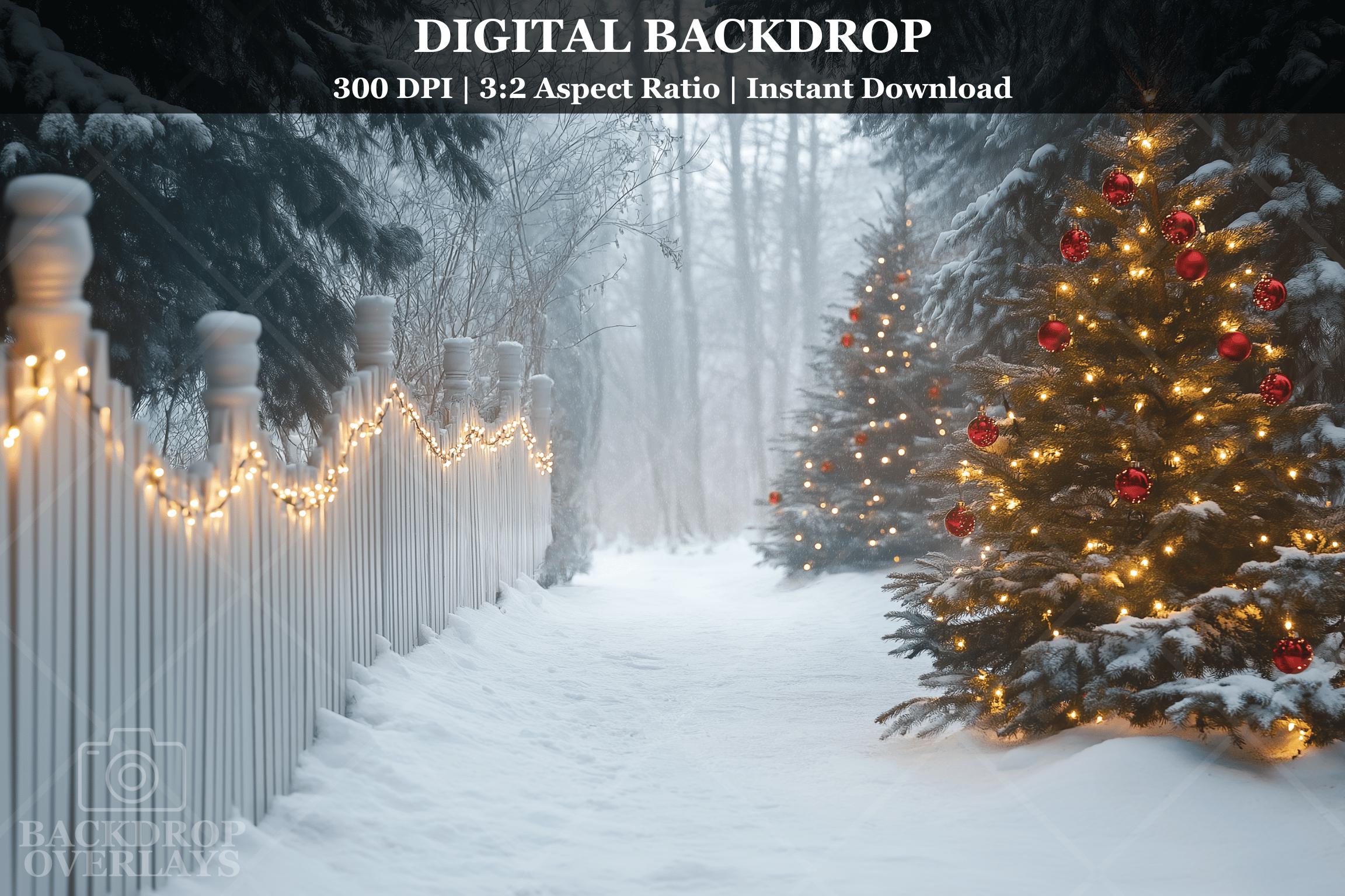 Snowy Christmas Path Digital Backdrop Photography Background Holiday ...
