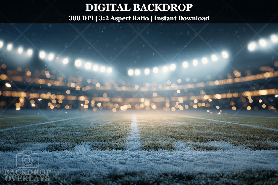 Football Field Digital Backdrop Snowy Stadium Lights Winter Game Day ...
