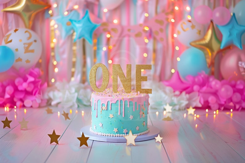 Cake Smash Digital Backdrop Girls First Birthday Background 1st ...