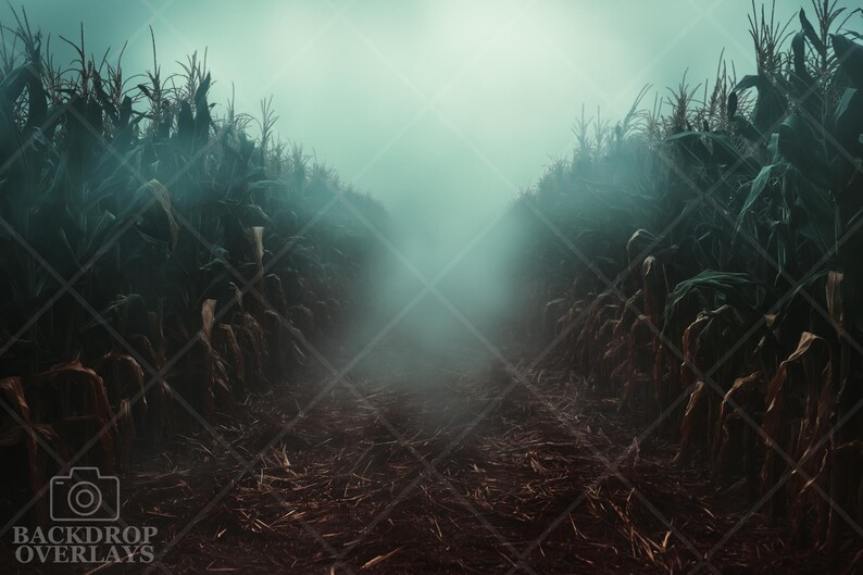Spooky Cornfield Digital Backdrop Foggy Halloween Path Studio Photo ...