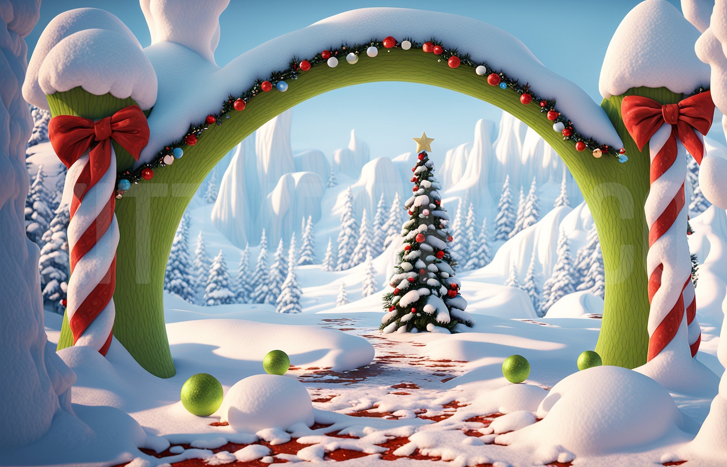 Christmas Digital Backdrop | Whimsical Cartoon Ville Arches Christmas ...