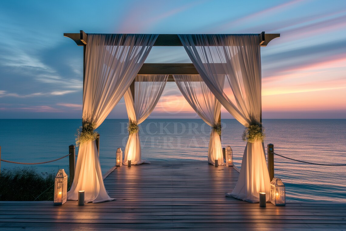 Beach Wedding Digital Backdrop Romantic Sunset Photography Background ...