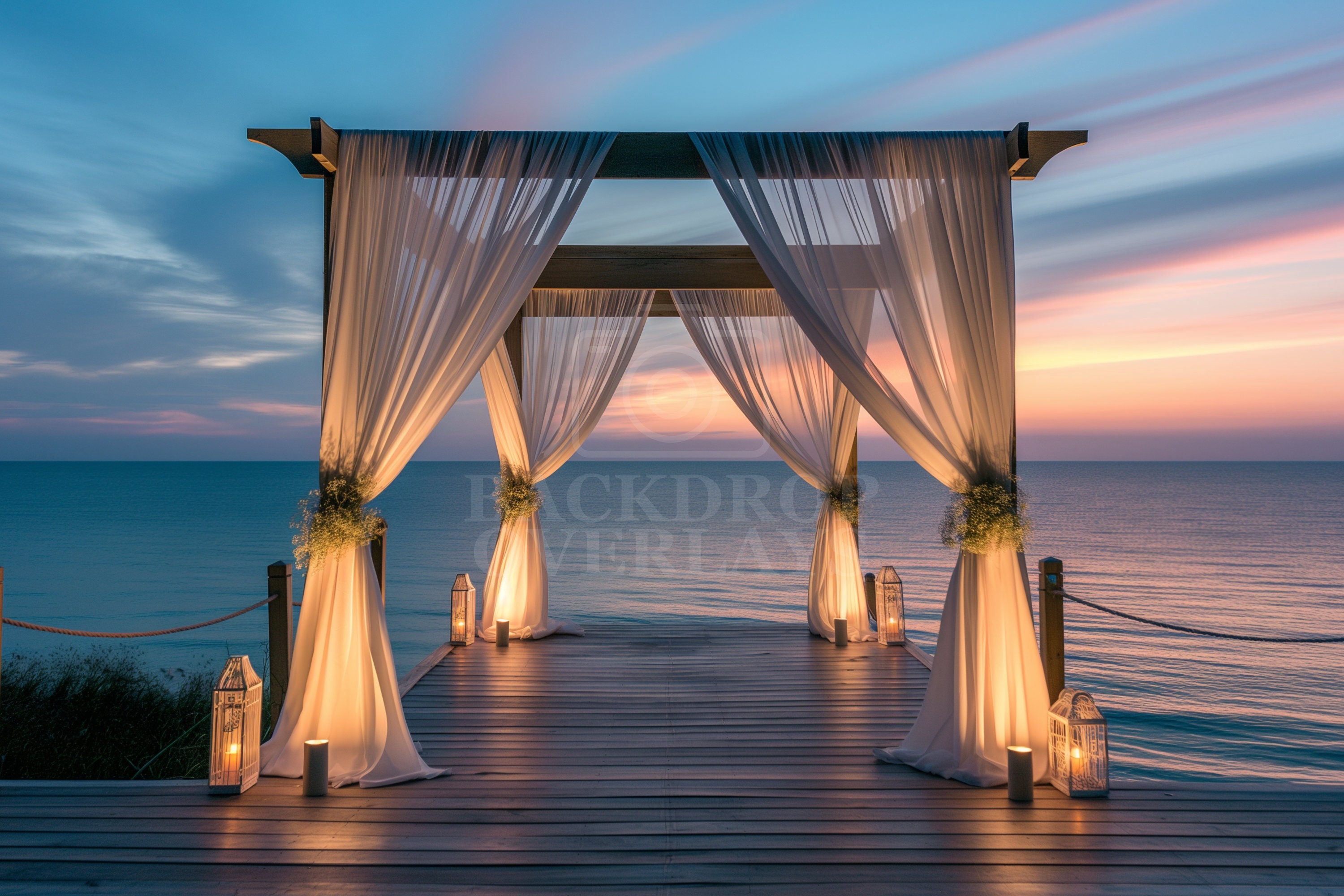 Beach Wedding Digital Backdrop Romantic Sunset Photography Background ...