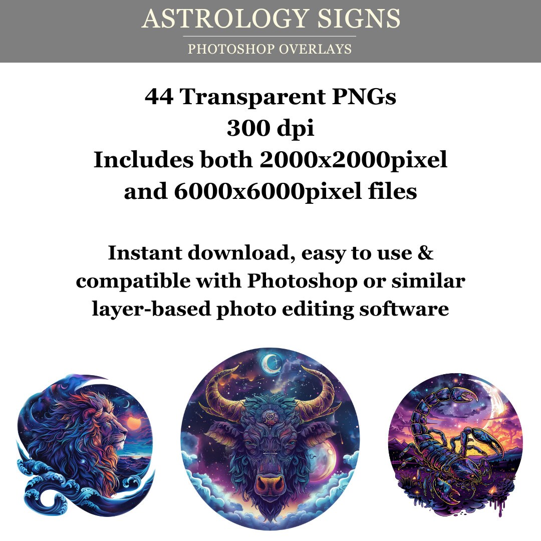 Zodiac Signs Overlays Transparent PNG Photoshop Overlays Celestial ...