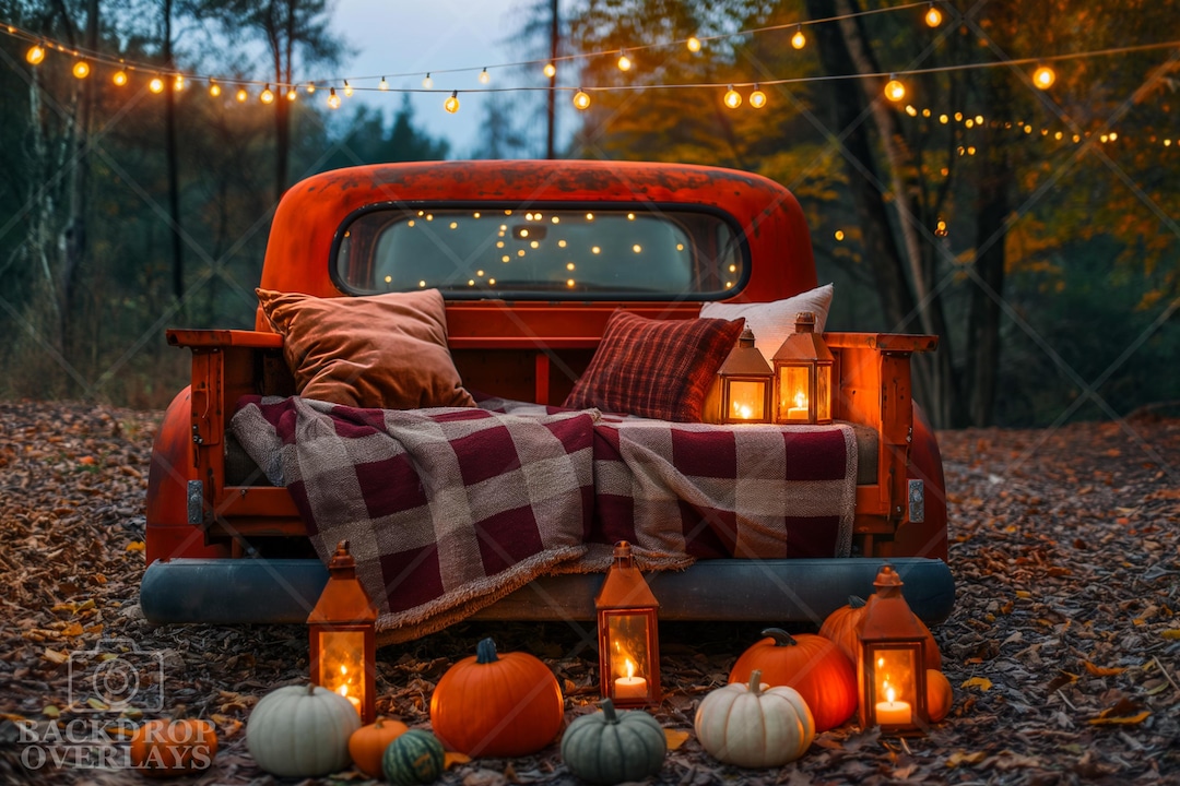 Autumn Truck Bed Digital Backdrop Cozy Fall Pumpkin Studio Photo Prop ...