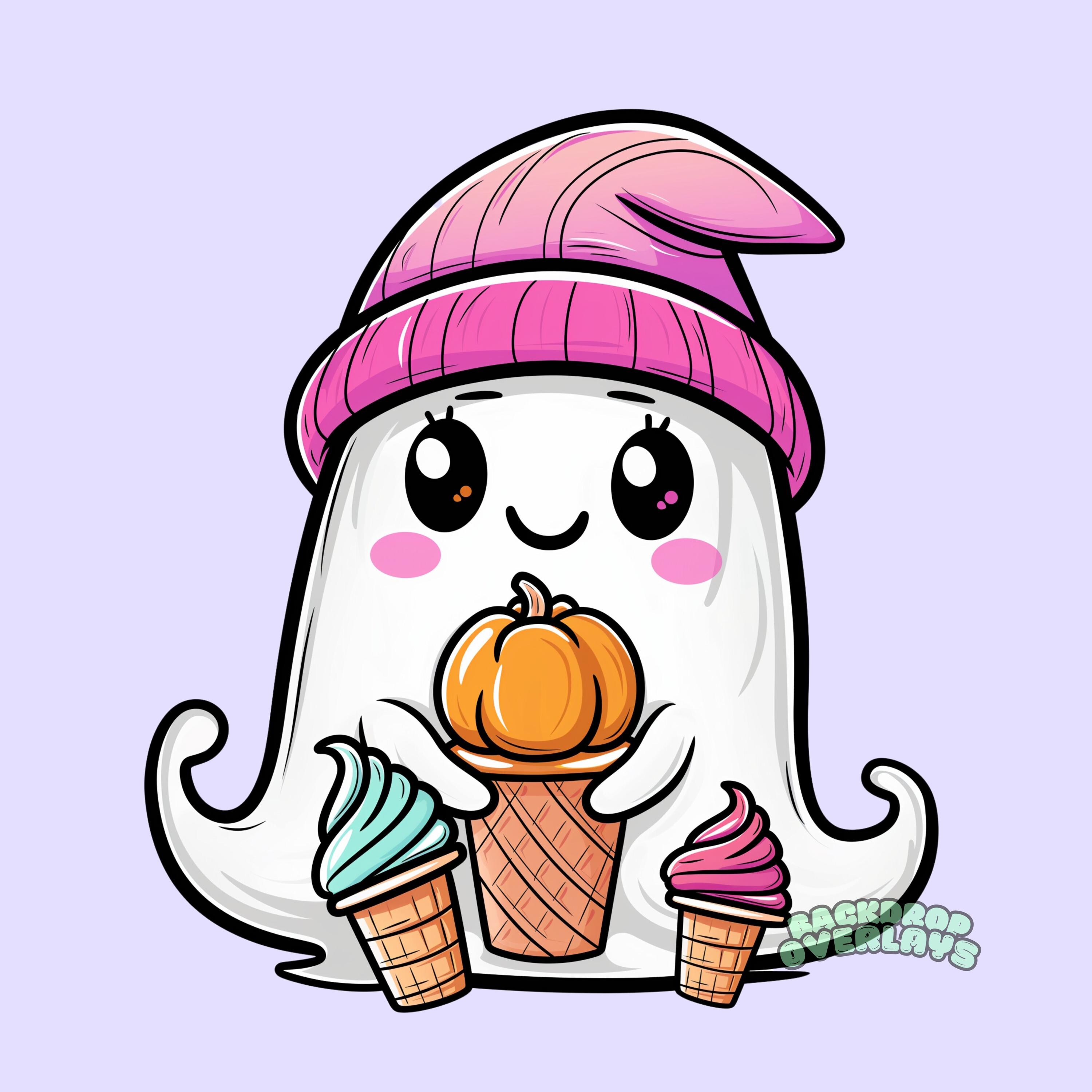 Cute Halloween Ghost With Ice Cream PNG Digital File Trendy Fall ...