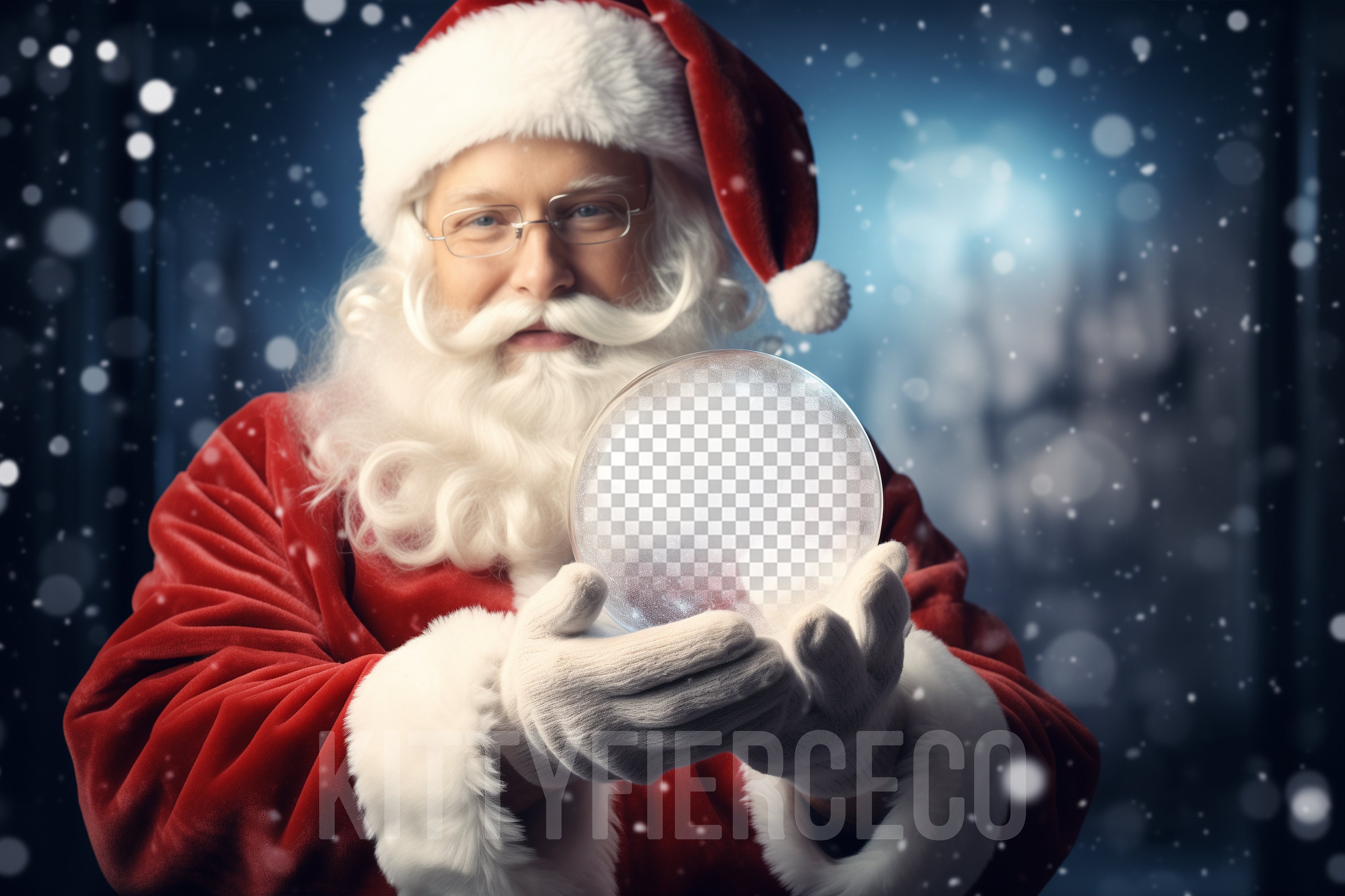 Christmas Snow Globe Digital Backdrop Santa Claus Face Insert Christmas ...