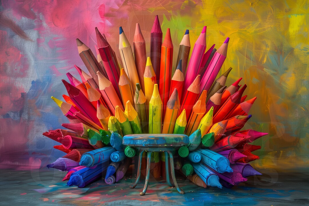 Colorful Pencil Throne Digital Backdrop Art Studio Photo Prop Creative ...