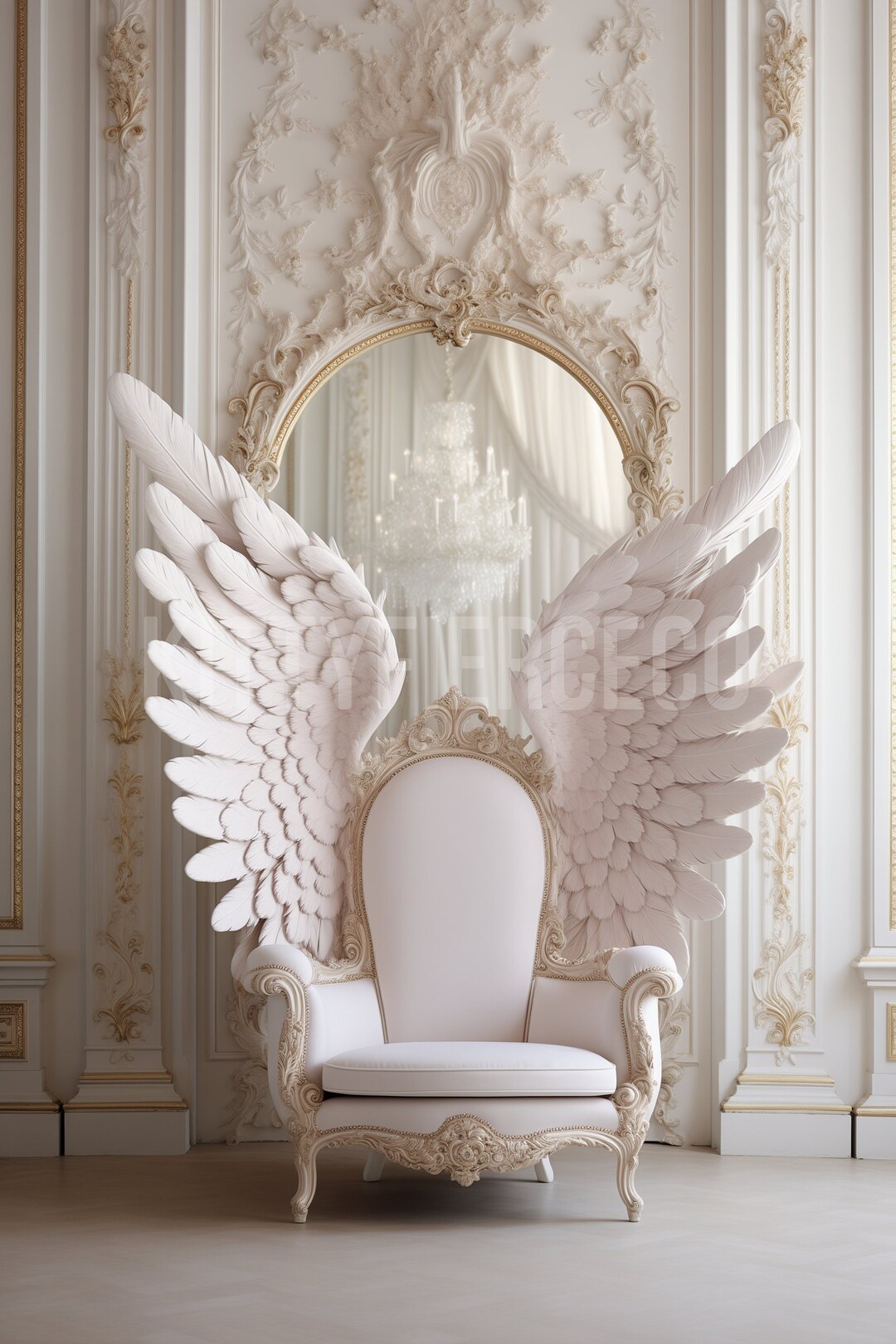 White Angel Wings Throne Digital Backdrop Elegant Fine-art Background ...