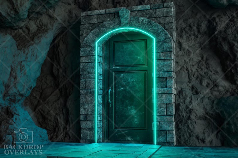 Fantasy Stone Door Digital Backdrop Glowing Entrance Photography ...
