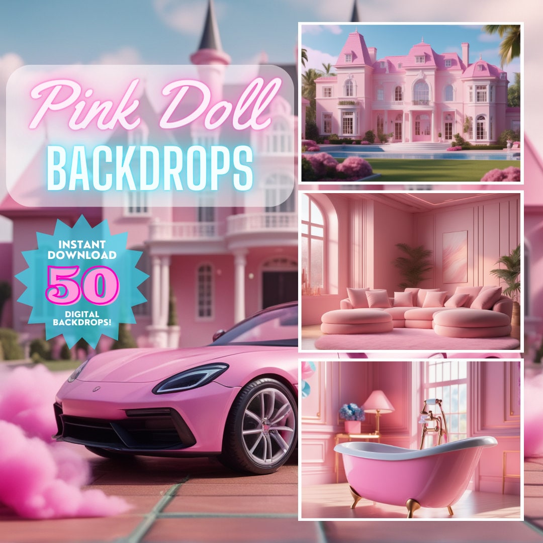 Pink Dollhouse Digital Backdrops Set 50 Photography Backgrounds Dreamy ...