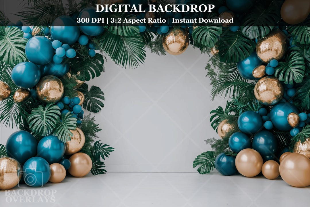 Blue and Gold Jungle Digital Backdrop Safari Studio Photography ...