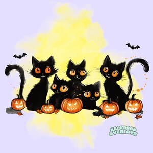 Cute Halloween Black Cats With Pumpkins PNG Digital File Trendy Fall ...