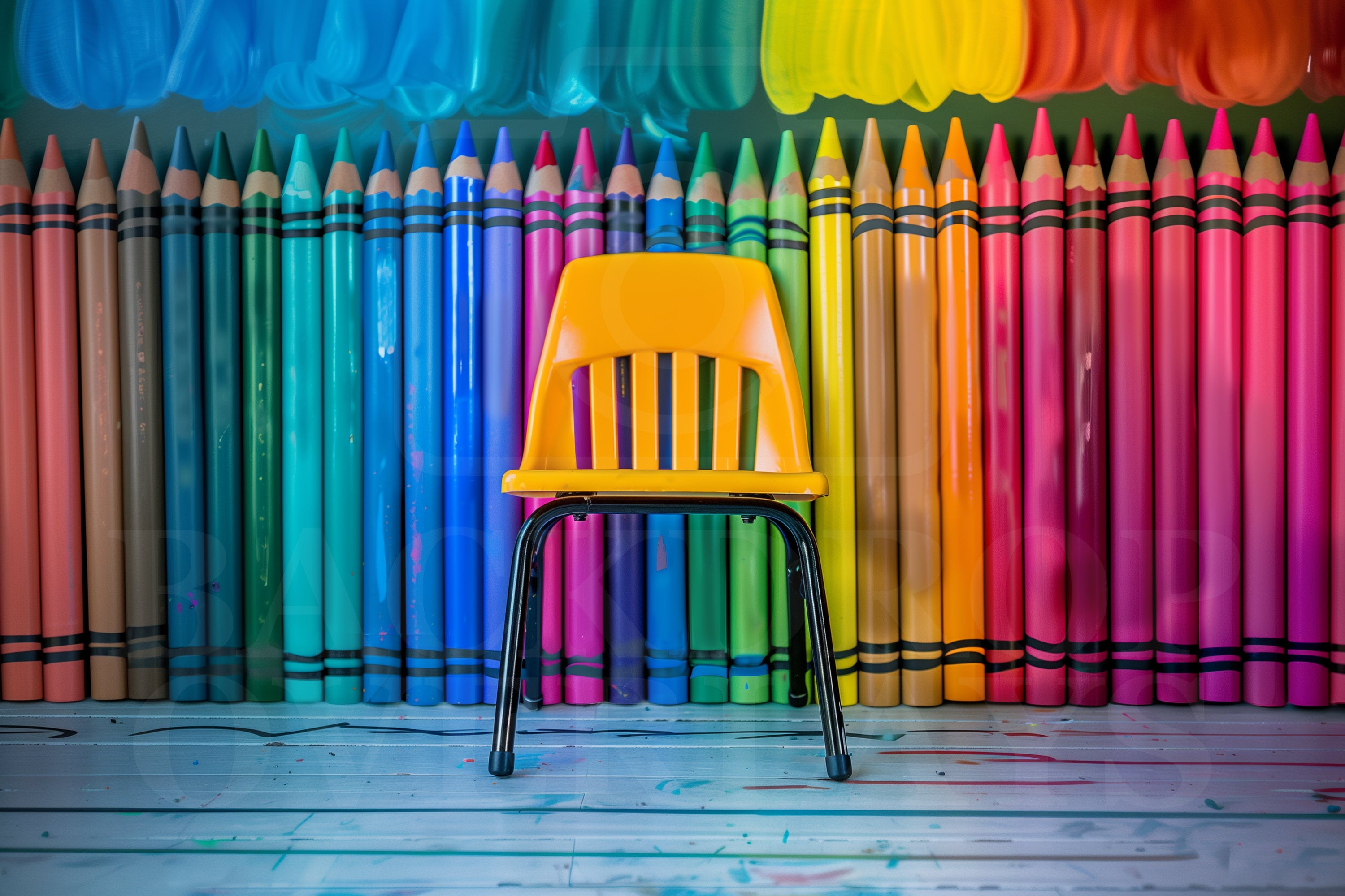 Back to School Digital Backdrop Vibrant Crayon Chair Photo Prop ...