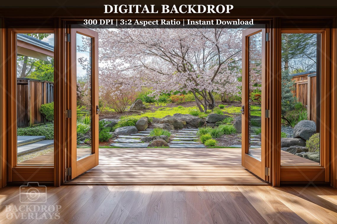 Garden Digital Backdrop Zen Cherry Blossom Botanical Virtual Meeting ...