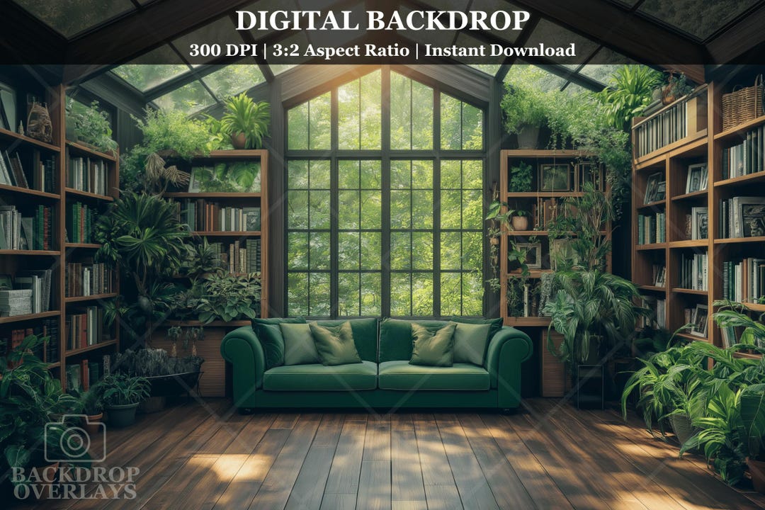 Plant Library Digital Backdrop Home Office Virtual Meeting Background ...