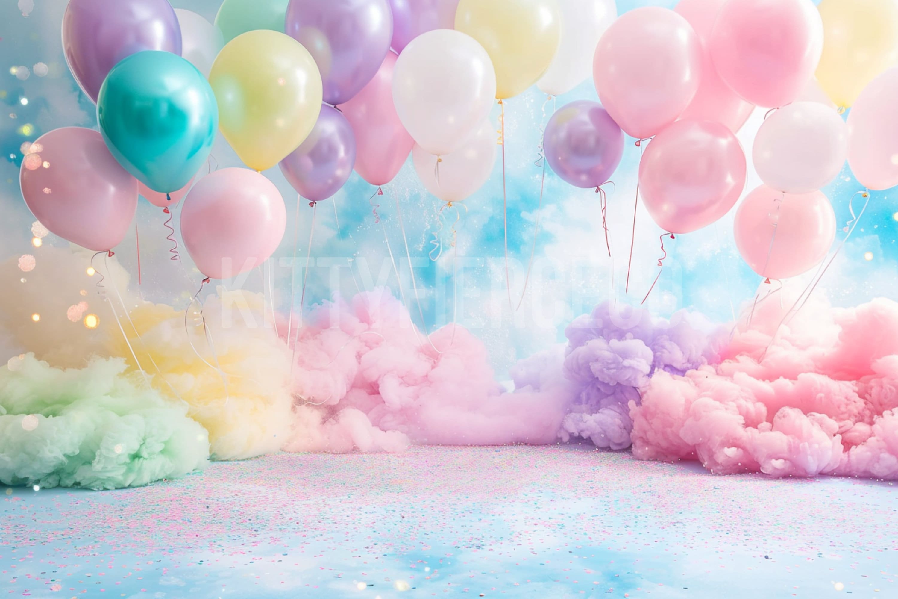 Cotton Candy Digital Backdrop Pastel Balloons Background for Composite ...